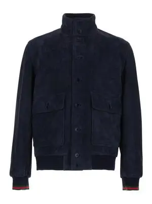 Gucci Blue High Collar Jacket With Web Detail In Suede For - Multicolor