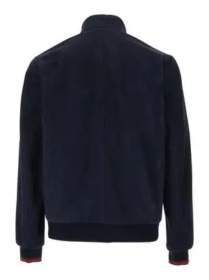 Gucci Blue High Collar Jacket With Web Detail In Suede For - Multicolor