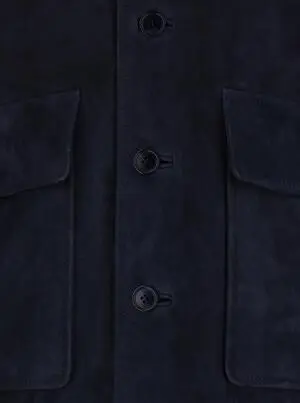 Gucci Blue High Collar Jacket With Web Detail In Suede For - Multicolor