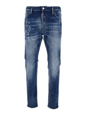 Dsquared2 Cool Gut' Blue Jeans With Belt Loops And All-over Painted Details In Denim - Multicolor