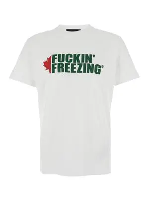 Dsquared2 Crewneck T-shirt With Print On The Front And Logo Lettering On The Rear In Cotton - White