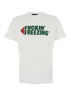 Dsquared2 Crewneck T-shirt With Print On The Front And Logo Lettering On The Rear In Cotton - White