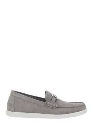 Fendi Grey Loafers With Ff Metal Buckle And Contrasting Sole In Suede - Multicolor