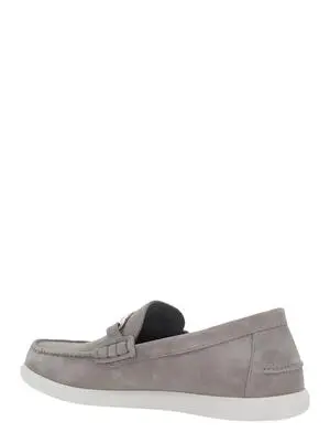 Fendi Grey Loafers With Ff Metal Buckle And Contrasting Sole In Suede - Multicolor