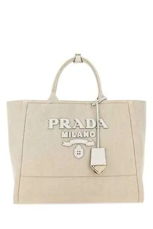 Prada Sand Canvas Shopping Bag - Brown