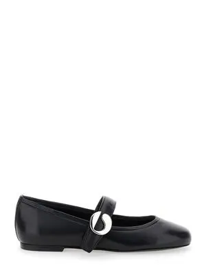 Coperni Black Ballerinas With Metallic Logo And Strap In Smooth Leather - Multicolor