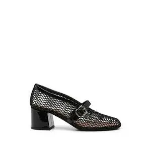 Alaïa Mesh Buckled Block Heel Shoes - Black