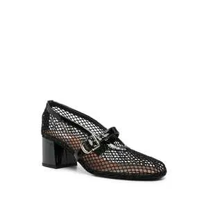Alaïa Mesh Buckled Block Heel Shoes - Black