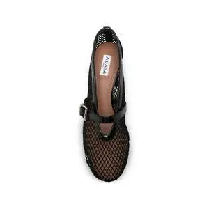 Alaïa Mesh Buckled Block Heel Shoes - Black