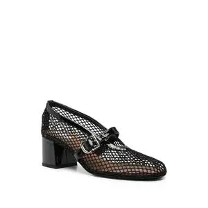 Alaïa Mesh Buckled Block Heel Shoes