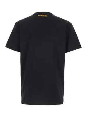 Dsquared2 Crewneck T-shirt With Print On The Front And Logo Lettering On The Rear In Cotton - Black