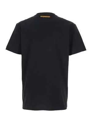 Dsquared2 Crewneck T-shirt With Print On The Front And Logo Lettering On The Rear In Cotton - Black