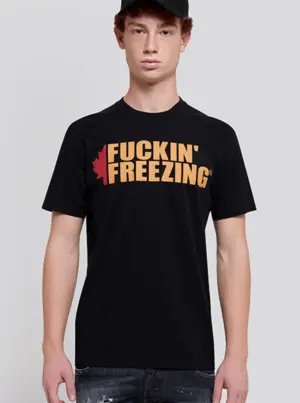Dsquared2 Crewneck T-shirt With Print On The Front And Logo Lettering On The Rear In Cotton - Black