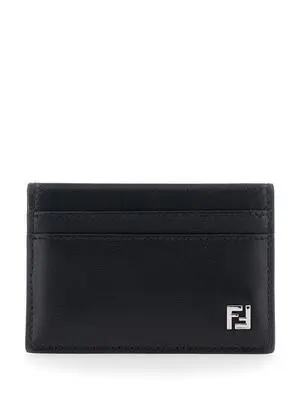 Fendi Black Card Holder With Ff Logo Plate On The Front In Leather For - Multicolor
