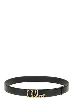 Chloé Leather Belt With Gold Tone Logo Hardware - Multicolor