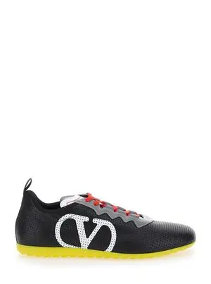 Valentino Garavani Sneakers With Asymmetric Toe And Vlogo Detail On The Side In Tech Fabric - Black