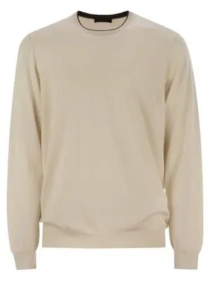 FAY Cotton Crew-neck Jumper - Cream
