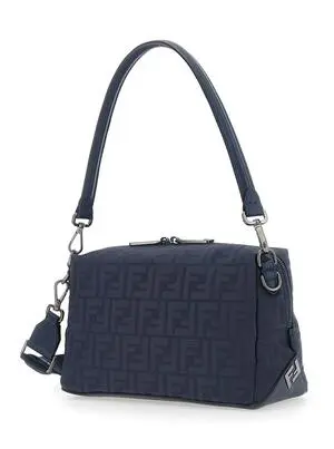 Fendi Lui Medium' Blue Shoulder Bag With Ff All-over Motif In Tech Fabric