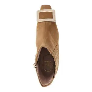 ROGER VIVIER Suede Leather Belle Vivier Chelsea Boots - Cream