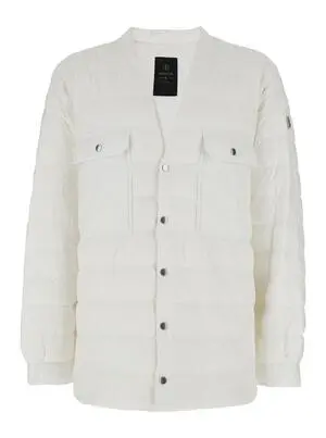 RICK OWENS X MONCLER White Down Jacket With Logo Patch On The Sleeve And Snap Buttons In Tech Fabric - Multicolor