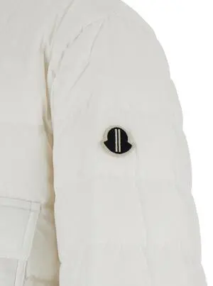 RICK OWENS X MONCLER White Down Jacket With Logo Patch On The Sleeve And Snap Buttons In Tech Fabric