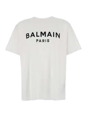 Balmain Crewneck T-shirt With Logo Lettering On The Front In Cotton - White