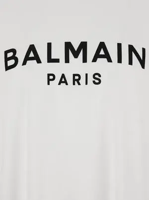 Balmain Crewneck T-shirt With Logo Lettering On The Front In Cotton - White