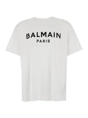 Balmain Crewneck T-shirt With Logo Lettering On The Front In Cotton - White