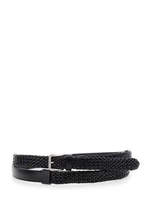 Dolce & Gabbana Black Belt With Buckle Closure And Interwoven Design In Leather - Multicolor