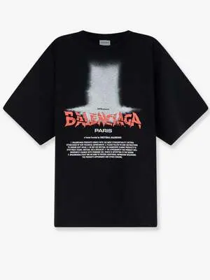 Balenciaga Cotton T-shirt With Front Logo Print - Black