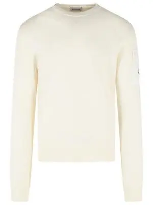 Moncler Tricot' Ivory Virgin Wool Sweatshirt - White