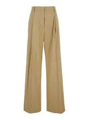 Dries Van Noten Beige Pants With Pleated Details In Fabric - Cream