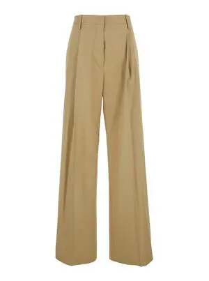 Dries Van Noten Beige Pants With Pleated Details In Fabric - Cream