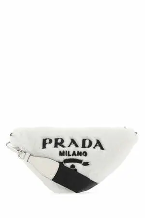 Prada Shearling Triangle Crossbody Bag - White