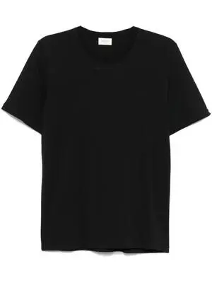 Saint Laurent Cassandre Embroidery Cotton T-shirt - Black