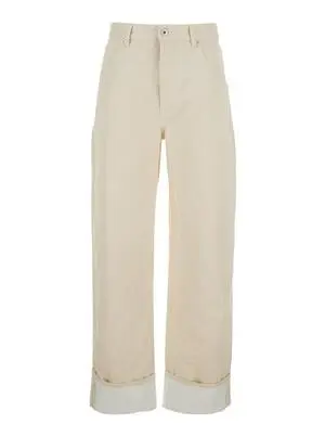 Bottega Veneta White Jeans With Cuffs On The Edges And Removable Patch With Hare On The Back In Denim - Multicolor