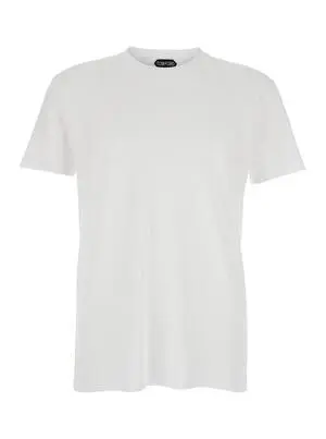 TOM FORD Crew Neck T-shirt With Logo Embroidery On The Front And Perforated Design In Cotton For - White