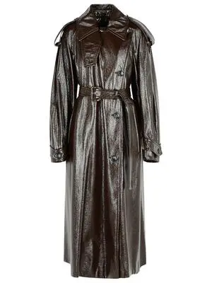 Sportmax Long 'bairo' Patent Effect Trench Coat In Coffee Cotton