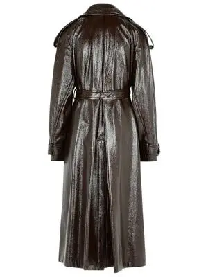 Sportmax Long 'bairo' Patent Effect Trench Coat In Coffee Cotton