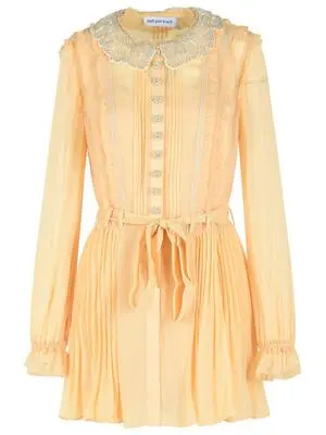 SELF-PORTRAIT Viscose Georgette Pleated Mini Dress - Cream