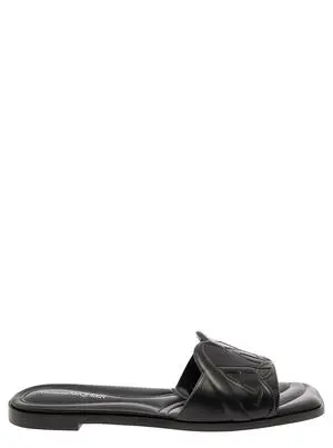 Alexander McQueen Quilted Sandals With Logo Motif In Leather - Black
