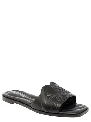 Alexander McQueen Quilted Sandals With Logo Motif In Leather - Black