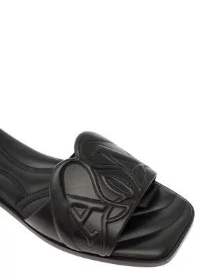 Alexander McQueen Quilted Sandals With Logo Motif In Leather - Black