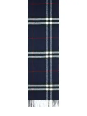 Burberry Mu Giant Check' Navy Cashmere Scarf - Blue