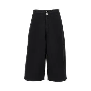 Attico Cropped Denim Pants With Rhinestones - Black