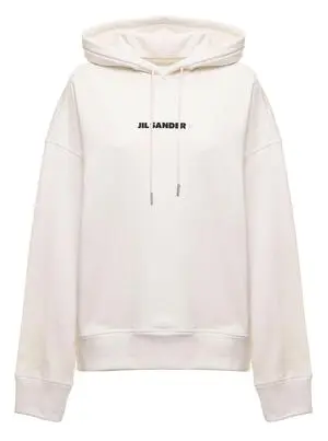 JIL SANDER Woman's White Cotton Hoodie With Logo Print - Multicolor