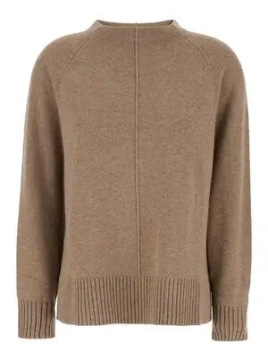 Max Mara Toldim' Beige Crewneck Sweater With Middle Stitch Detail In Cashmere - Cream