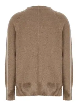 Max Mara Toldim' Beige Crewneck Sweater With Middle Stitch Detail In Cashmere - Cream