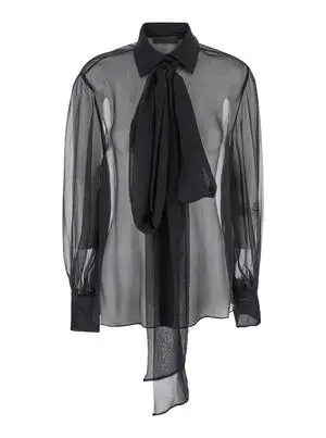 Valentino Garavani Black Shirt With Classic Collar And Neck Scarf In Silk - Multicolor