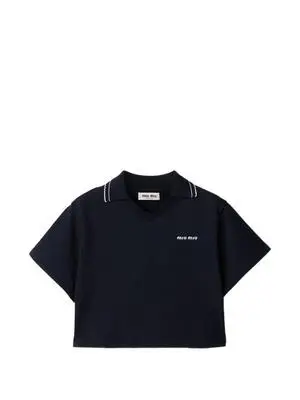 Miu Miu Cotton Jersey Cropped Polo Shirt - Blue